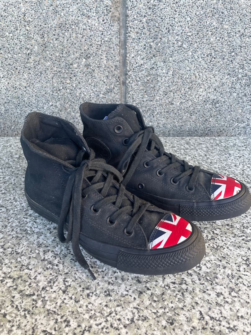 Converse Black High cut with UK flag, Men's Fashion, Footwear, Sneakers ...