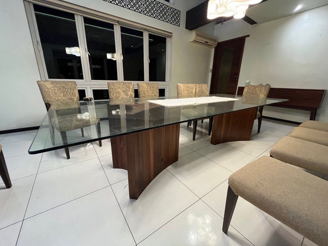 Dining Table Glass Top With Mahogany Base On Carousell