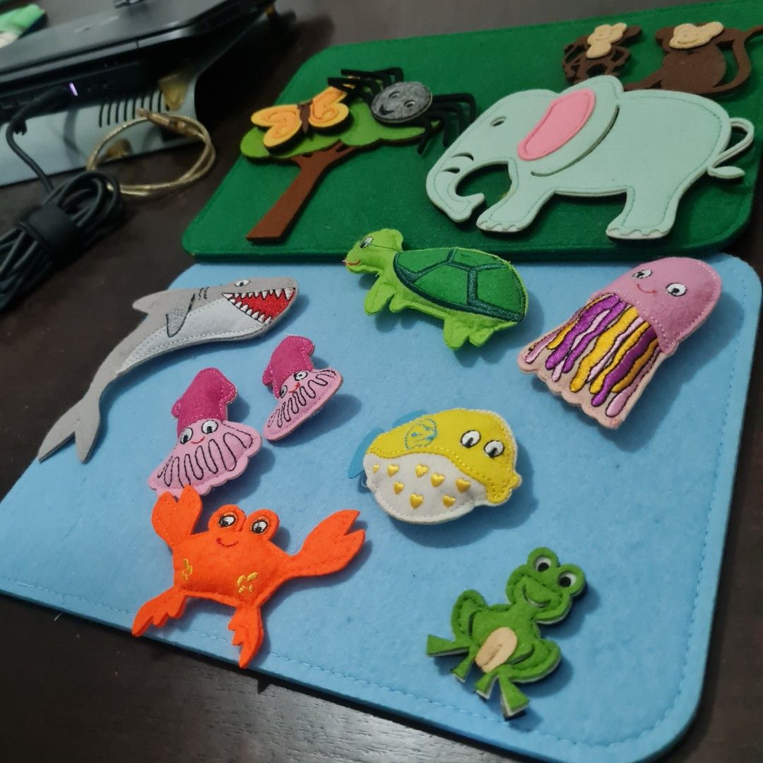 Felt animals and sea creatures with velcro sticker educational toy ...