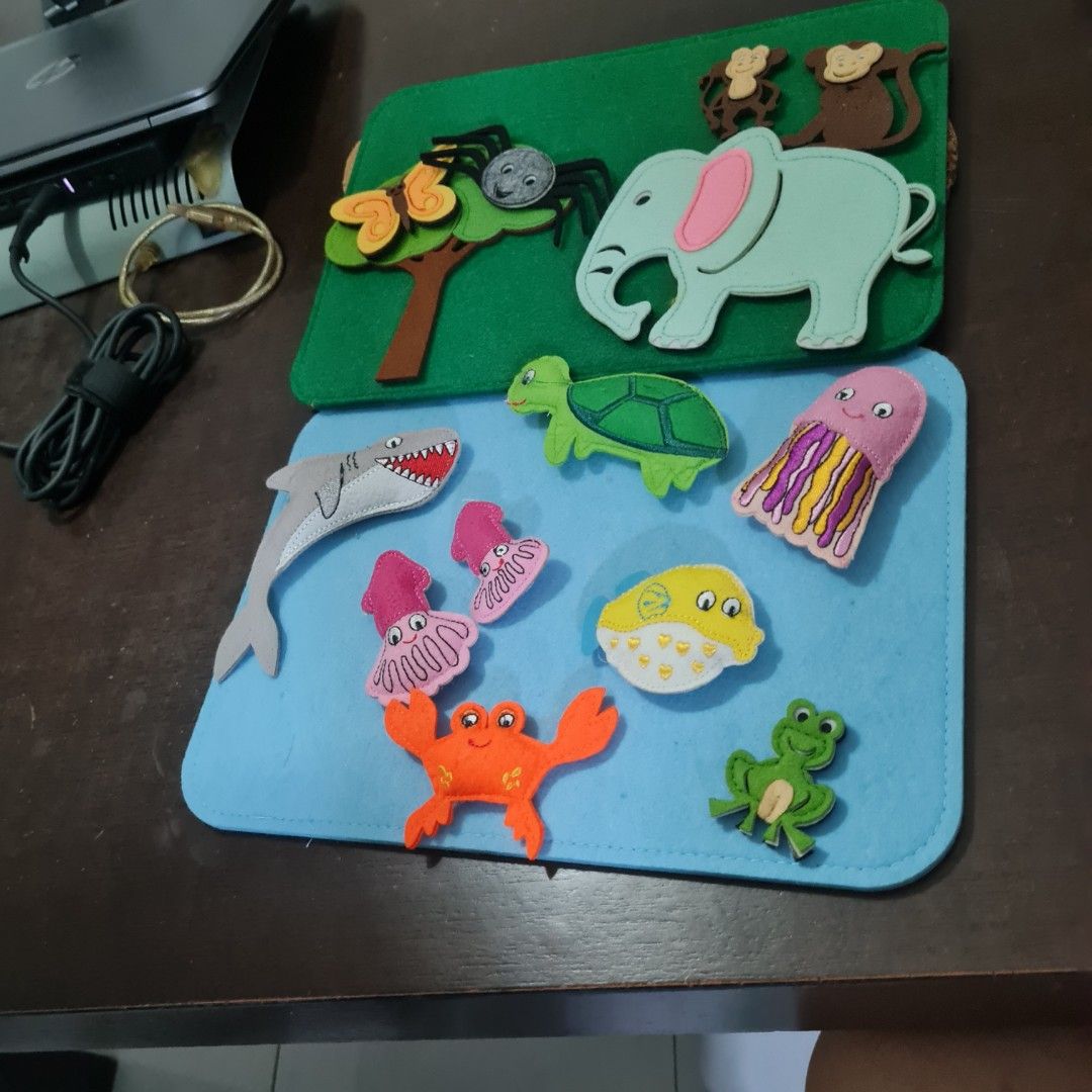 Felt animals and sea creatures with velcro sticker educational toy ...