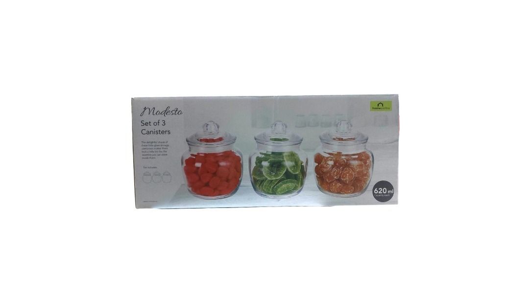 Food Storage + 3-Piece Round Glass Canister 620ml, Furniture & Home ...