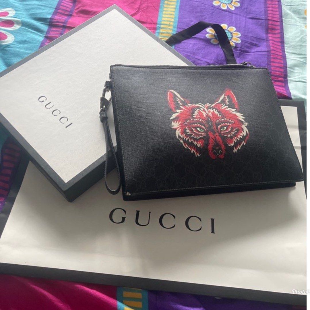Gucci GG Supreme Wolf Print Bestiary Pouch, Luxury, Bags & Wallets on ...
