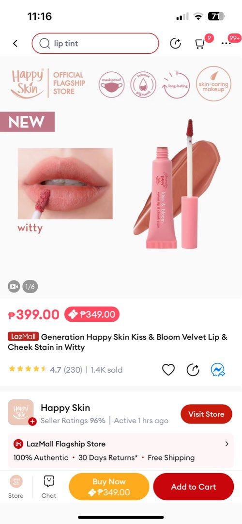 Happy Skin Velvet Lip Stain in shade witty, Beauty & Personal Care ...