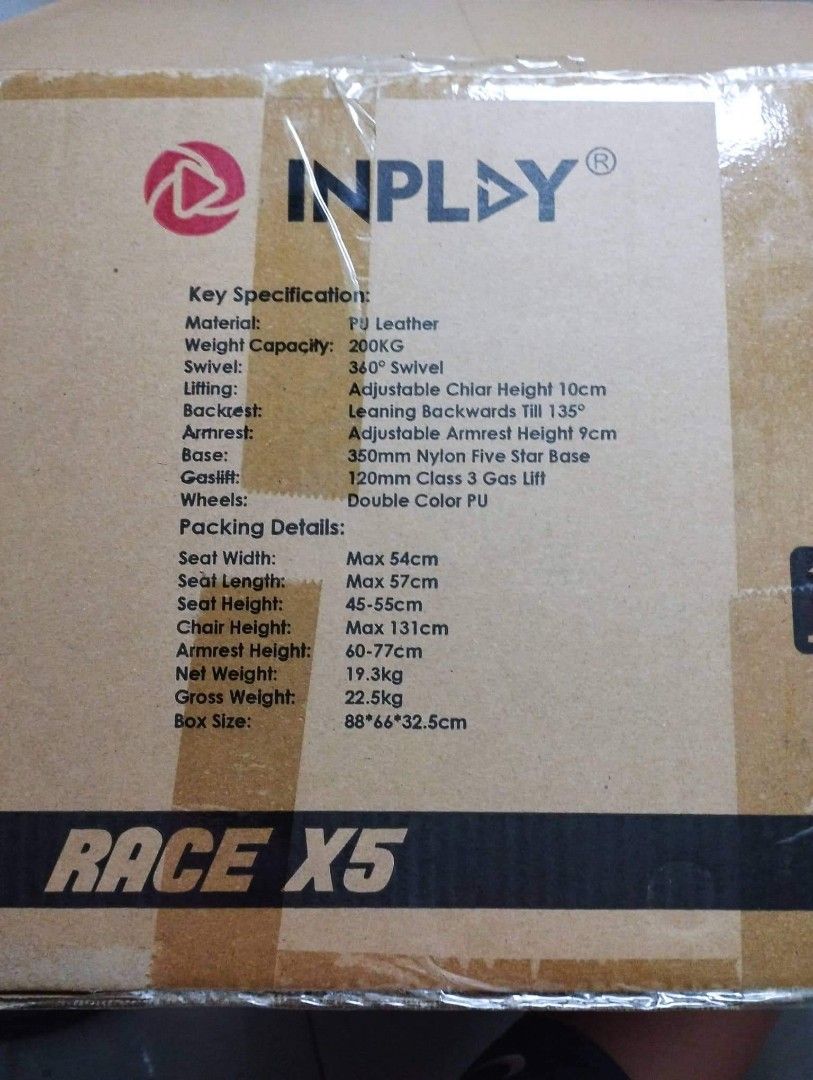 INPLAY Race X5 Gaming Chair (Red), Computers & Tech, Parts ...