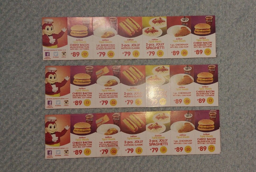 Jollibee Tipid Meals Collectible Old Store Promo Stub Collection 150 ...