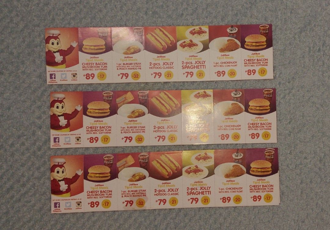 Jollibee Tipid Meals Collectible Old Store Promo Stub Collection 150 Pesos Each, Hobbies & Toys ...