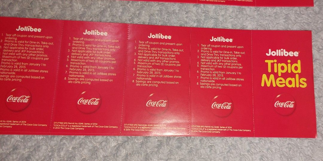 Jollibee Tipid Meals Collectible Old Store Promo Stub Collection 150 ...
