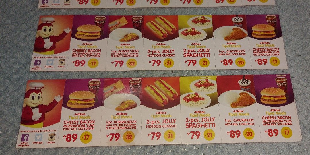 Jollibee Tipid Meals Collectible Old Store Promo Stub Collection 150 ...