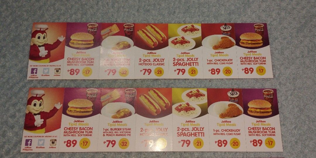 Jollibee Tipid Meals Collectible Old Store Promo Stub Collection 150 ...
