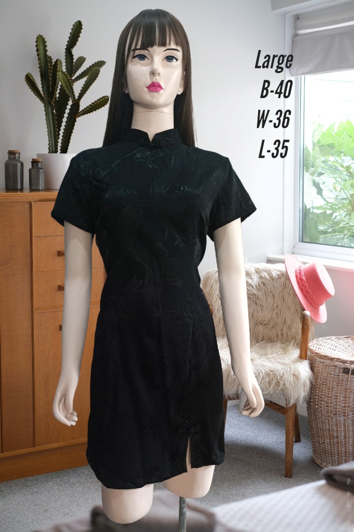 Large to semi plus size black chinese dress on Carousell