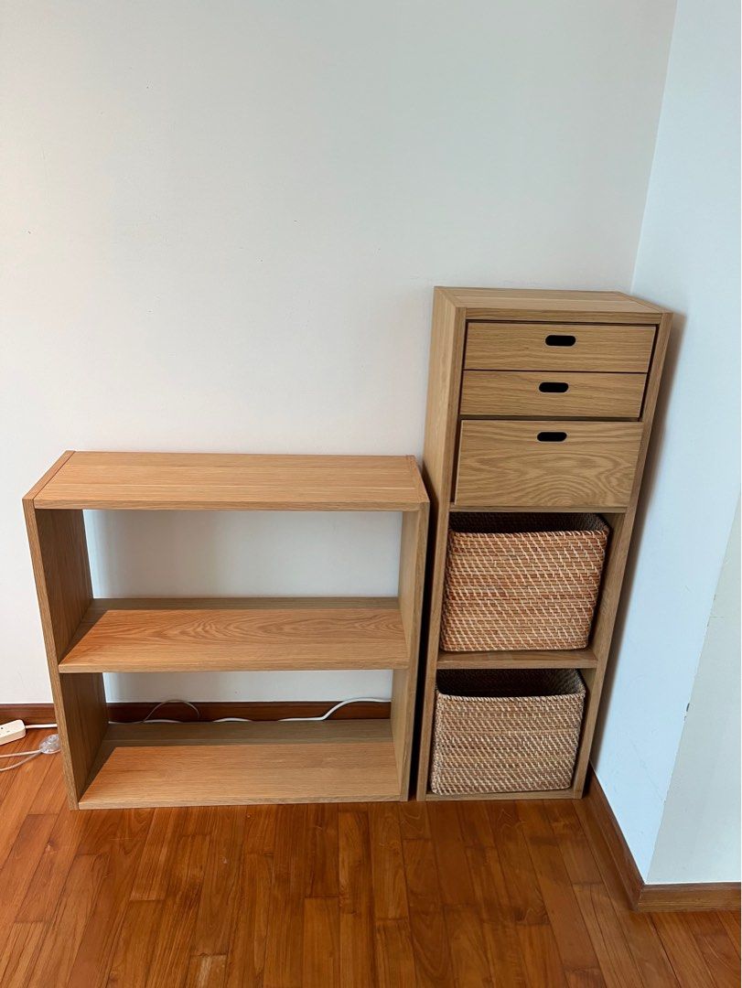 MUJI shelving unit set with drawer and basket, Furniture & Home Living ...