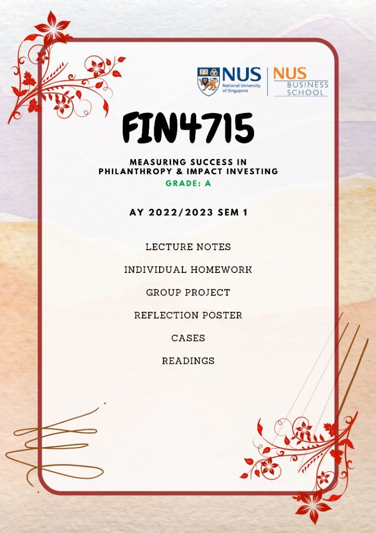 NUS FIN4715: Measuring Success in Philanthropy & Impacting Investing ...