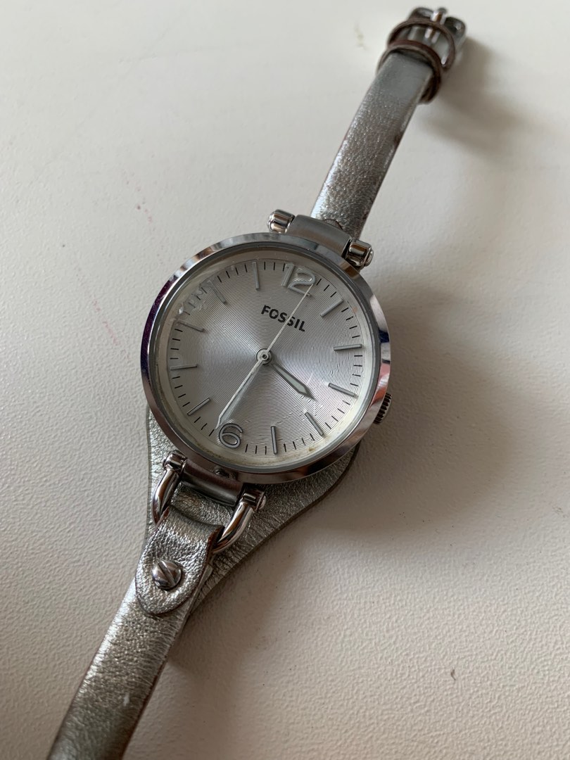 Original Fossil Silver leather watch, Women's Fashion, Watches ...