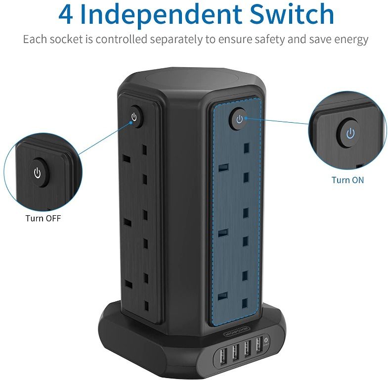 (readystock) 1.5/3m Power Strip Tower with USB, NTONPOWER 1080J Surge ...