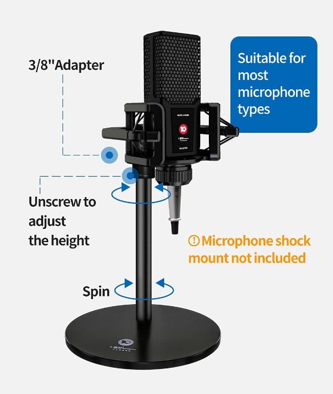 Desktop Microphone Stand Weighted Base with Soft Grip Twist Clutch ...