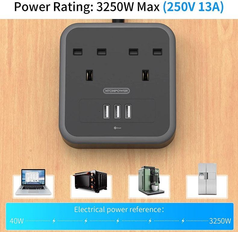 (readystock) USB Power Strip with 3 Meter Extension Cord, NTONPOWER ...