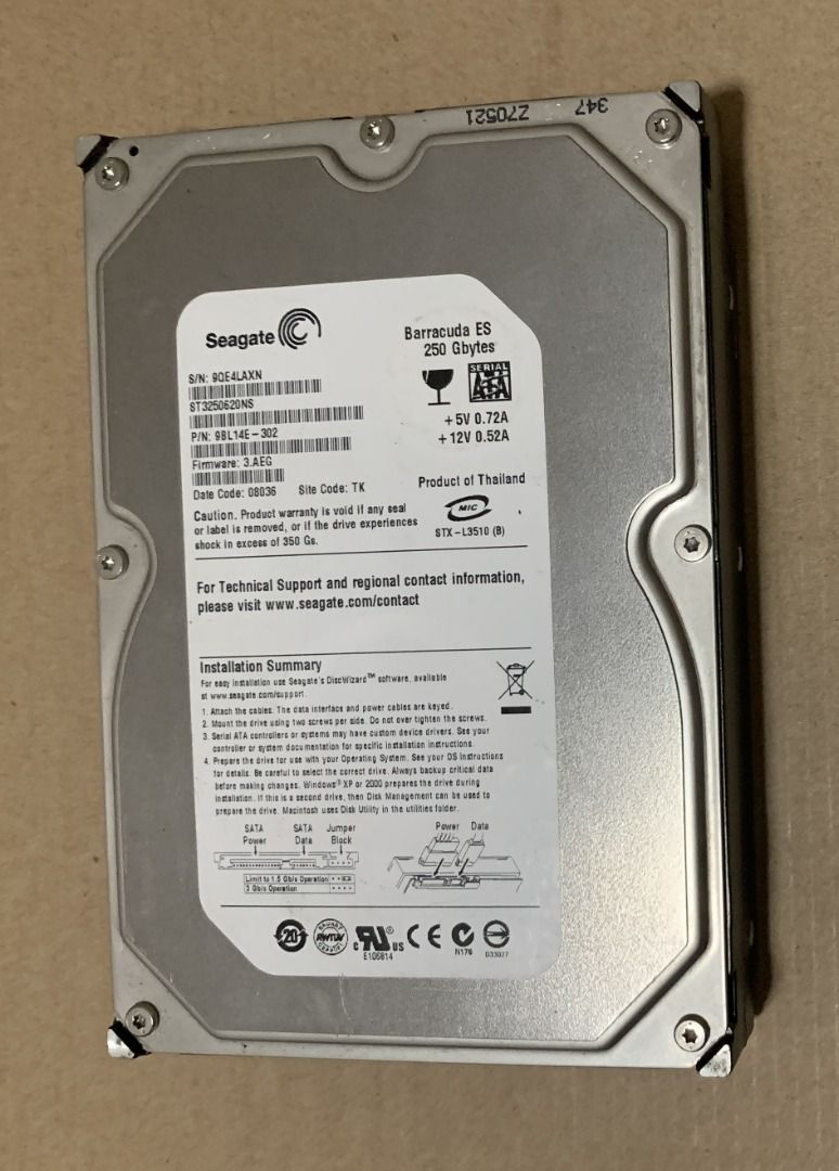 Seagate 250gb Sata Hard Disk Computers And Tech Parts And Accessories Hard Disks And Thumbdrives On