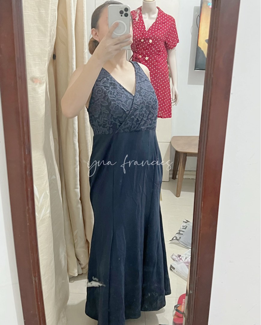 Shein Curve Navy Blue Formal Mermaid Long Gown on Carousell