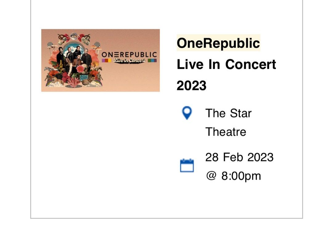 1 Ticket OneRepublic Live Concert, Tickets & Vouchers, Event Tickets on ...