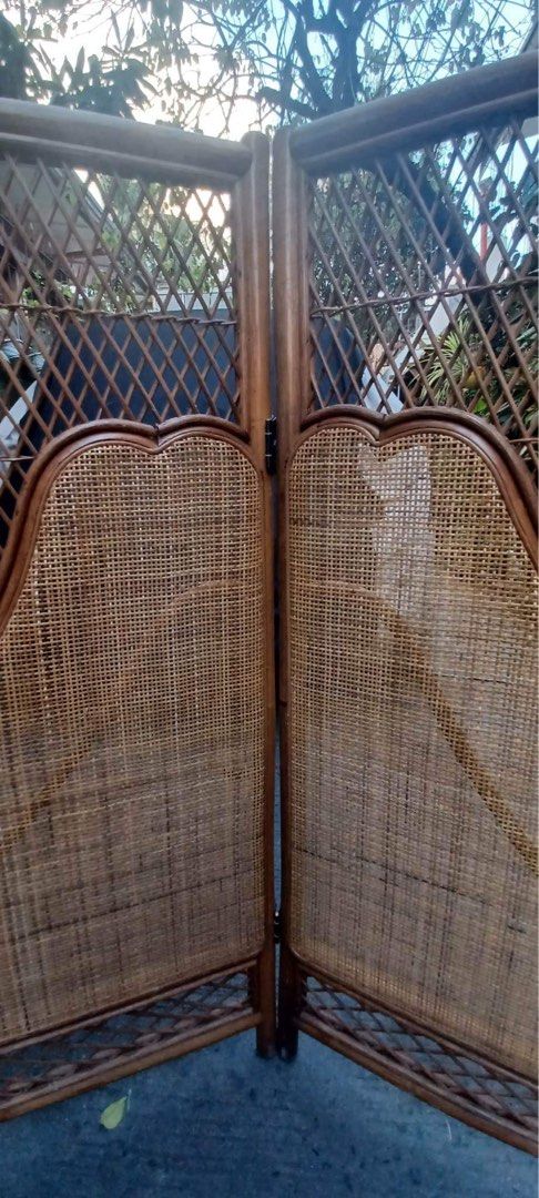2 Panels Rattan Partition Japan Surplus Materials: Rattan, Metal Hinges ...