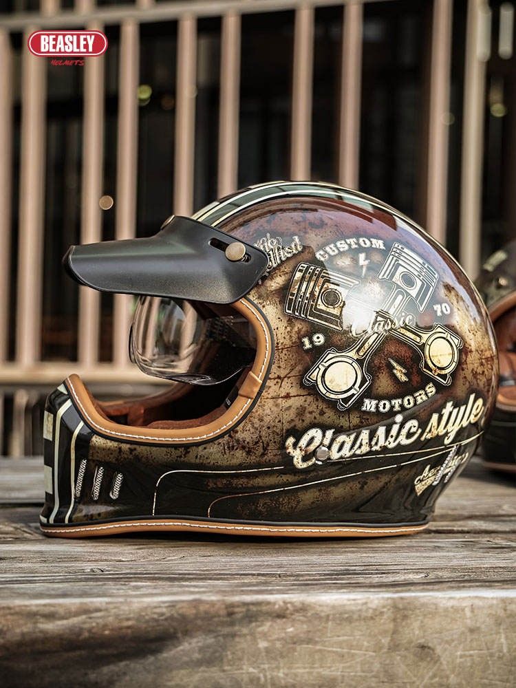 Beasley IK-618 Retro full face Fiberglass Motorcycle helmet (Pre Order ...