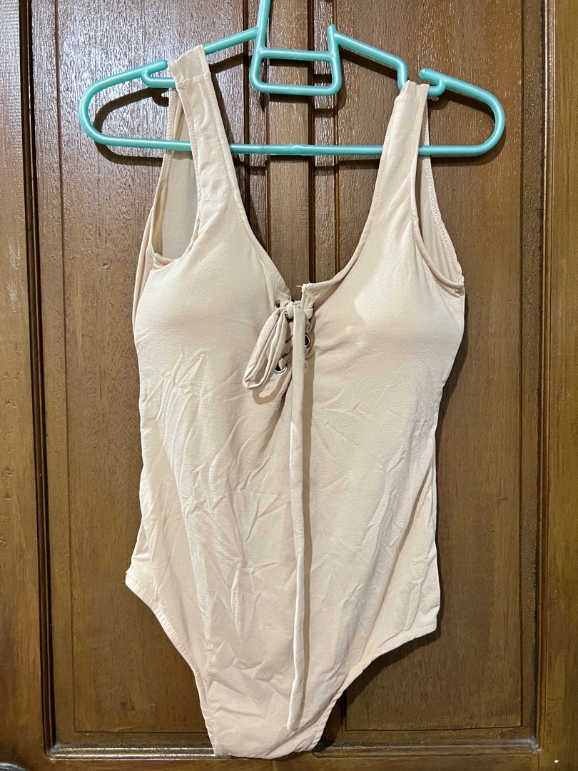 Beige one-piece swimsuit, Women's Fashion, Swimwear, Bikinis ...