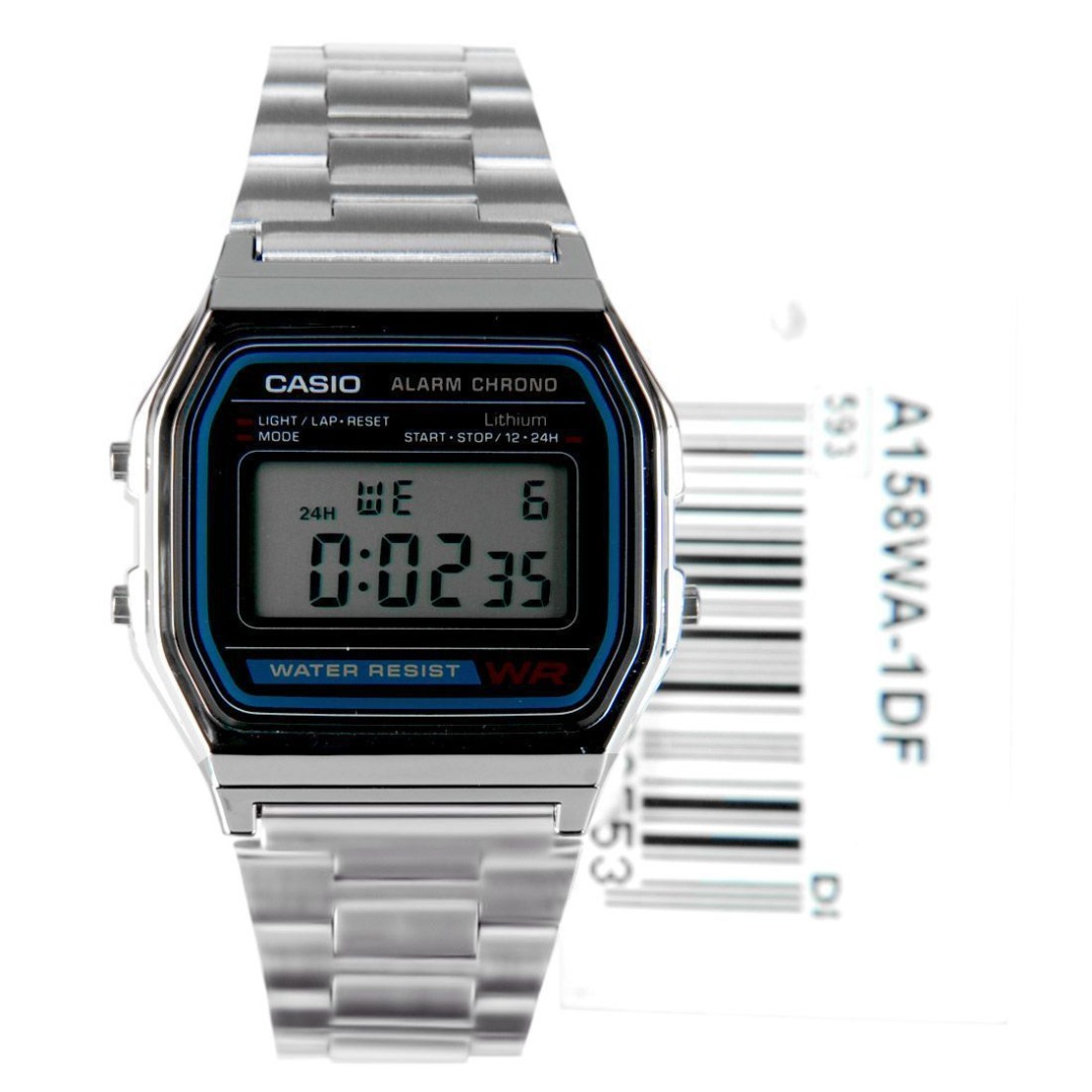 Casio Classic Retro Digital Mens Stainless Steel Band Watch A158WA-1DF A158WA-1D A158WA-1, Men's ...