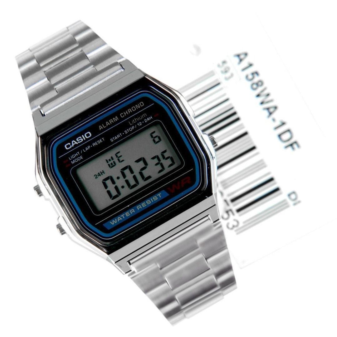 Casio Classic Retro Digital Mens Stainless Steel Band Watch A158WA-1DF A158WA-1D A158WA-1, Men's ...