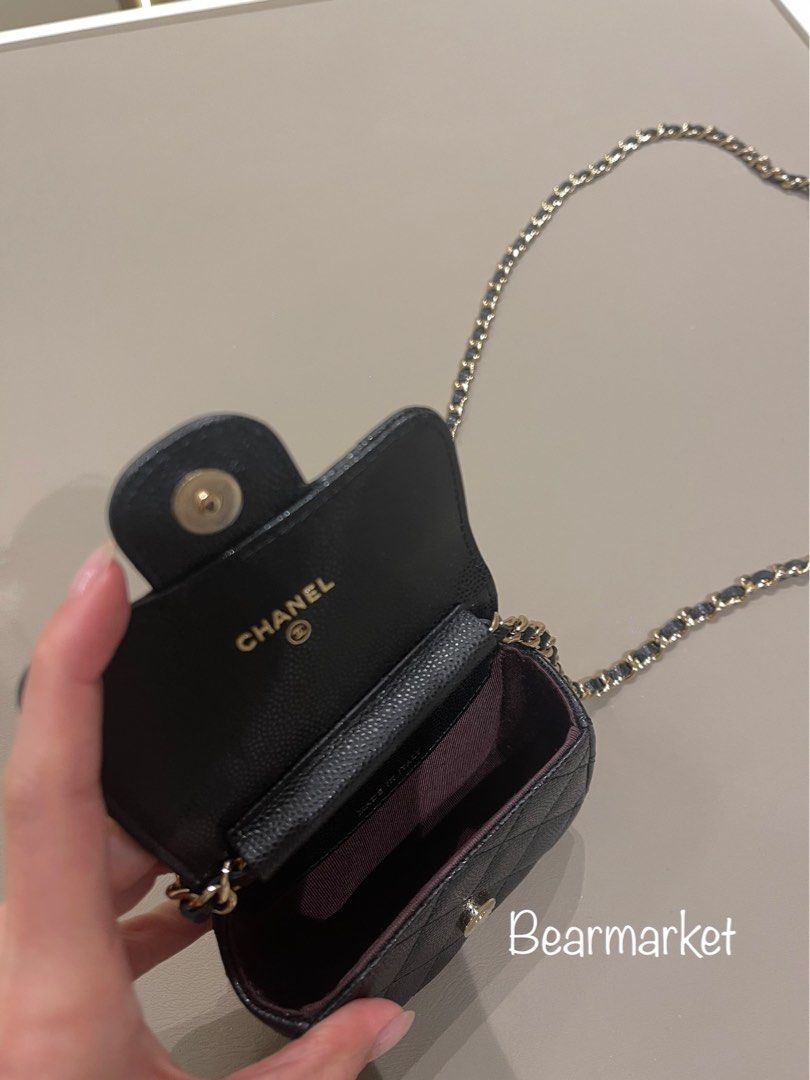 CHANEL 22c black caviar mini wallet on chain shoulder crossover bag ...