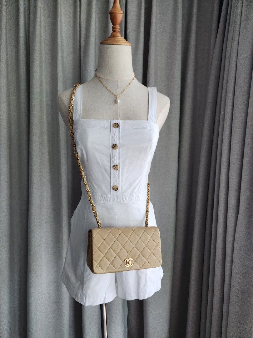 Chanel Full Classic Flap Bag Beige Mini Small, Luxury, Bags & Wallets ...