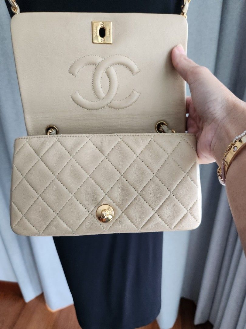 Chanel Full Classic Flap Bag Beige Mini Small, Luxury, Bags & Wallets ...