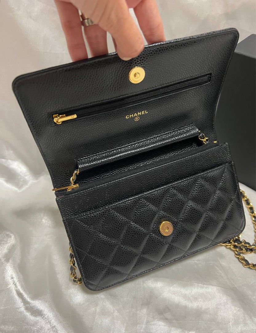 Chanel gold hardware wallet on chain woc caviar bag, Luxury, Bags ...