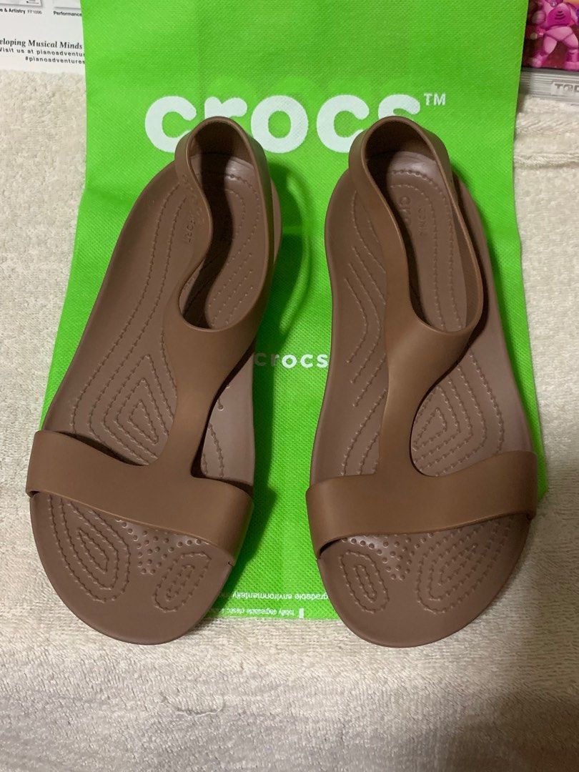 Crocs Serena brown sandals (size W7), Women's Fashion, Footwear, Flats & Sandals on Carousell