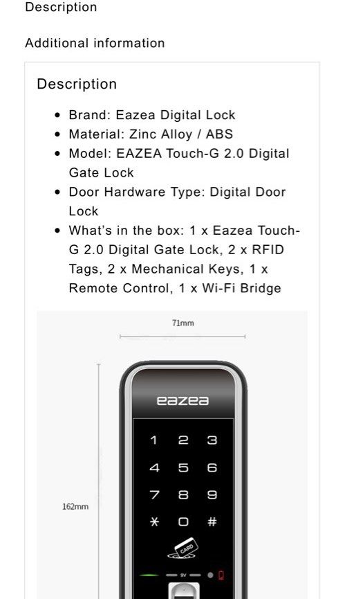 Eazea Digital Doorlock Smart Home System, Furniture & Home Living ...