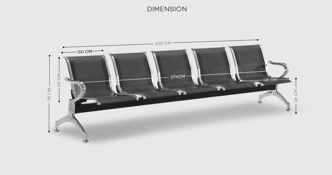 Ergodynamic GC-305 Deluxe Metal Gang Chair 5 Seater, Waiting Chairs ...