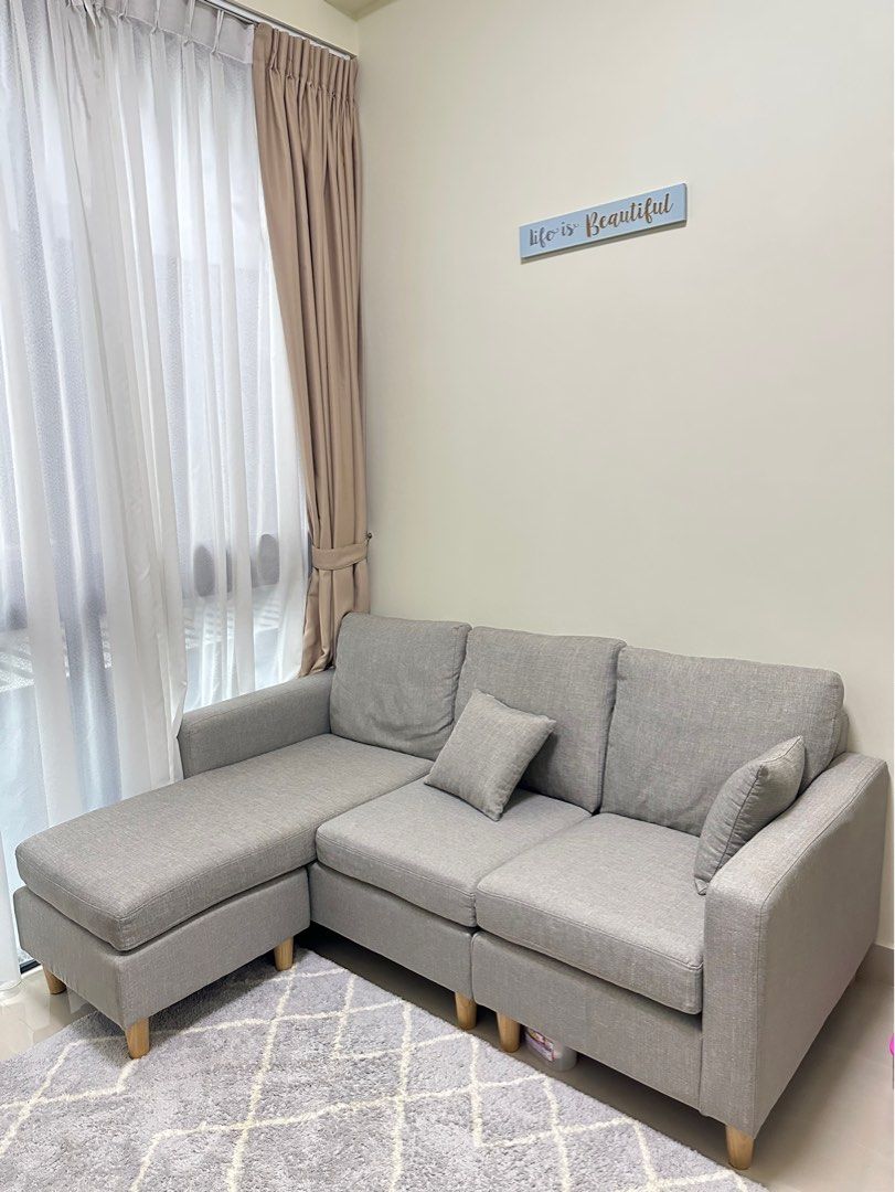 Light Grey Belluno L Shaped Sofa (Bed and Basic ), Furniture & Home ...