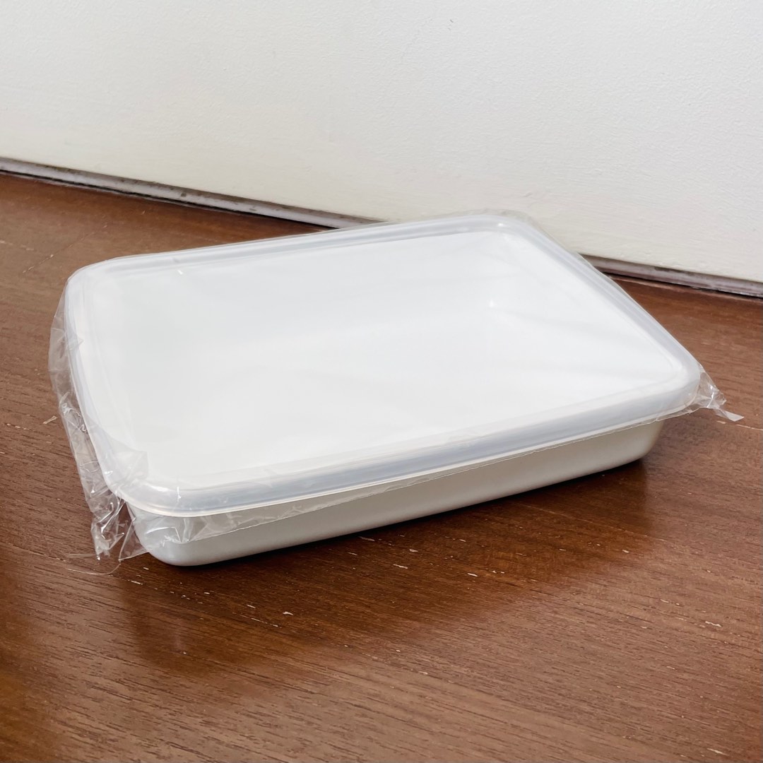 Noda Horo White Series Enamel Rectangle Shallow Food Container with Lid ...