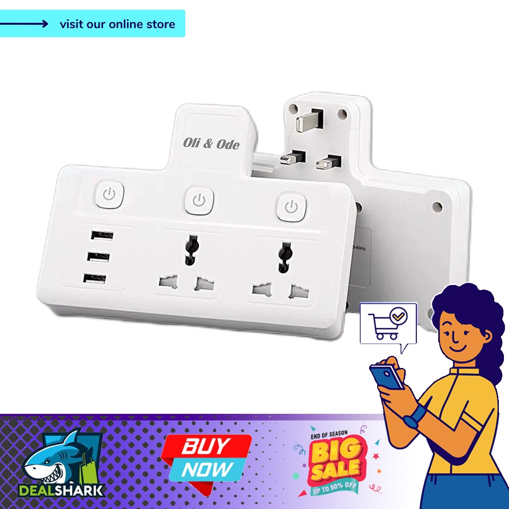 Oli & Ode USB Wall Plug, Double Plug Adaptor with 3 USB, Multi Plug ...