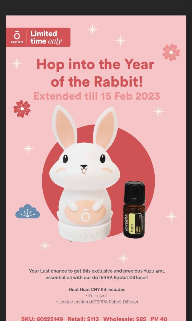 Rabbit diffuser with Yuzu, Furniture & Home Living, Home Fragrance on ...