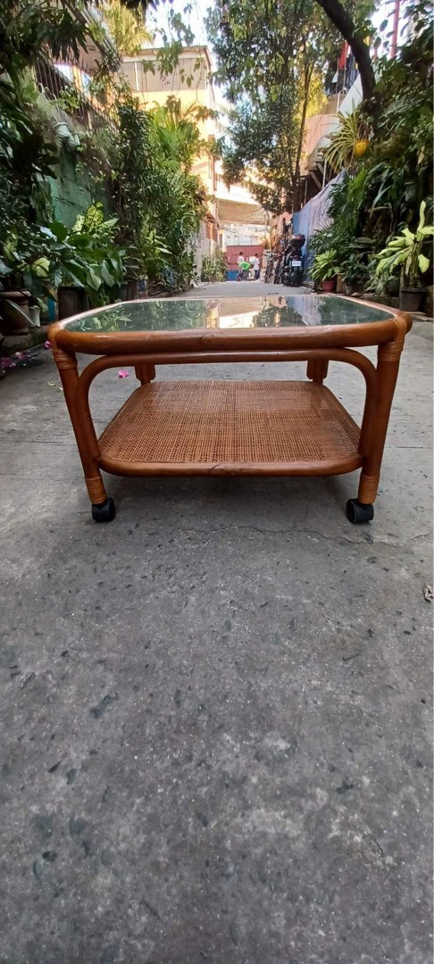 Rattan Center Table with Top Glass Japan Made, Japan Surplus Materials ...
