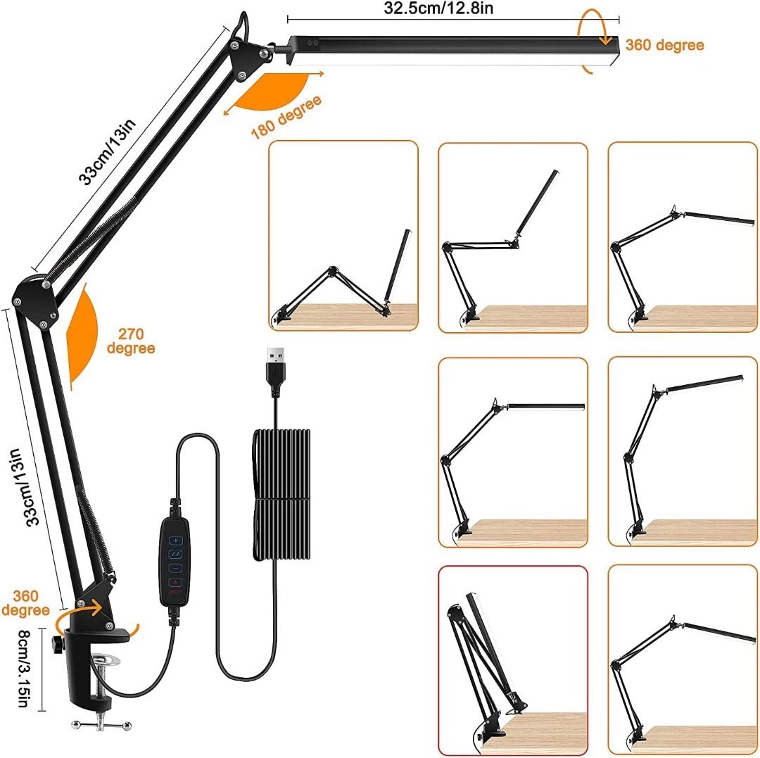 (readystock) LED Desk Lamp,Tobeape Adjustable Clamp Light, Eye-Caring ...