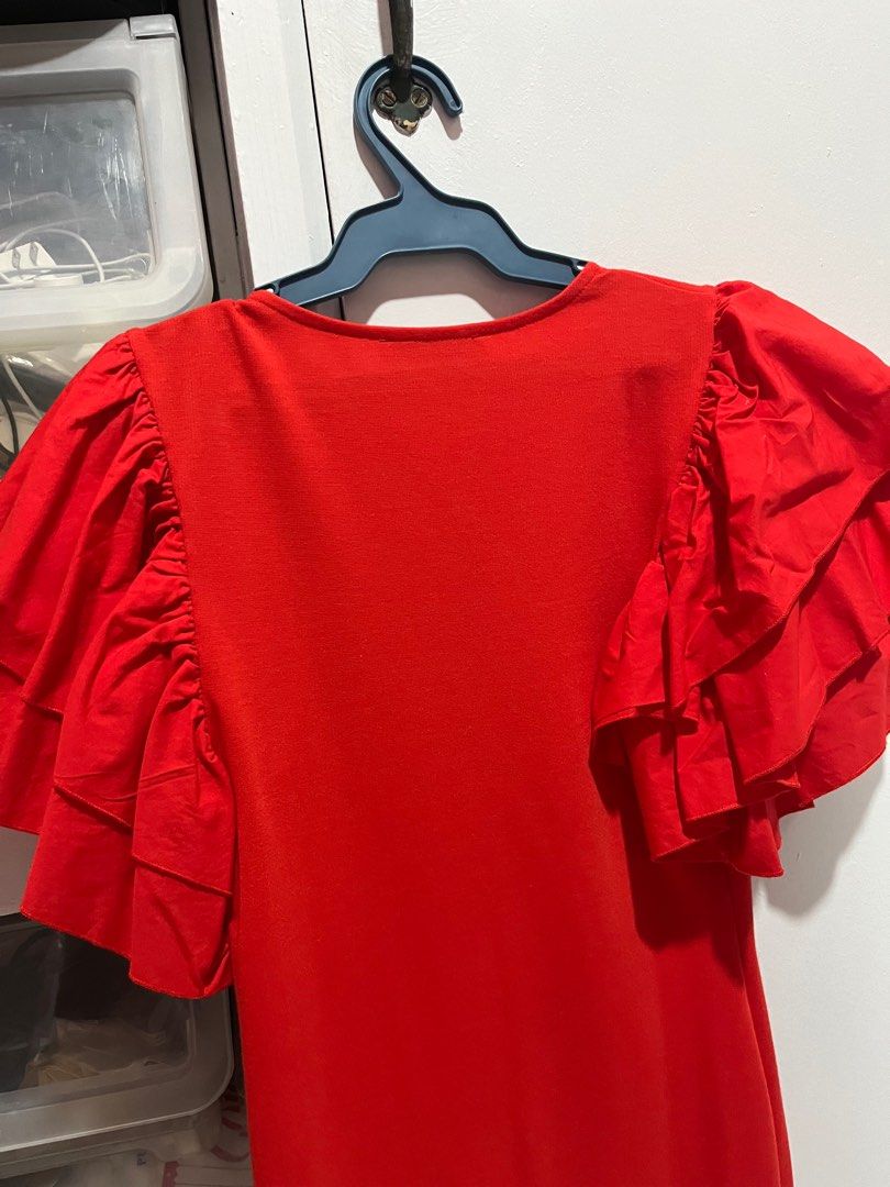 RED PUFFS ZARA DRESS ORIGINAL, Women's Fashion, Dresses & Sets, Dresses ...