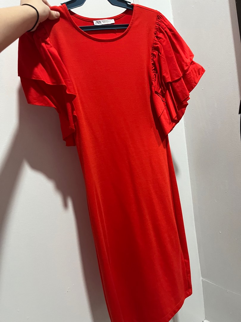 RED PUFFS ZARA DRESS ORIGINAL, Women's Fashion, Dresses & Sets, Dresses ...