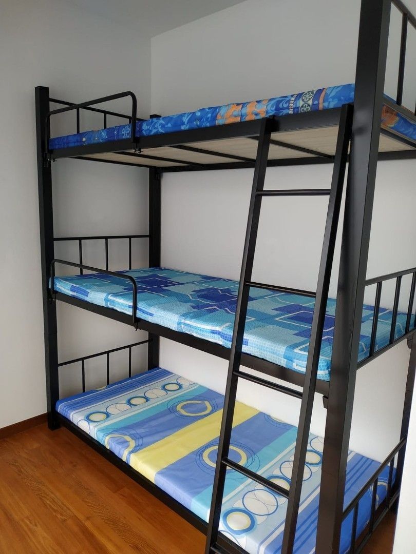 Single size triple decker Good quality metal bed frame bunk bed.. Fully ...