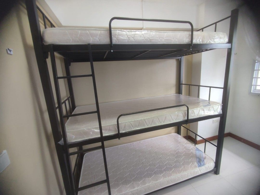 Single size triple decker Good quality metal bed frame bunk bed.. Fully ...
