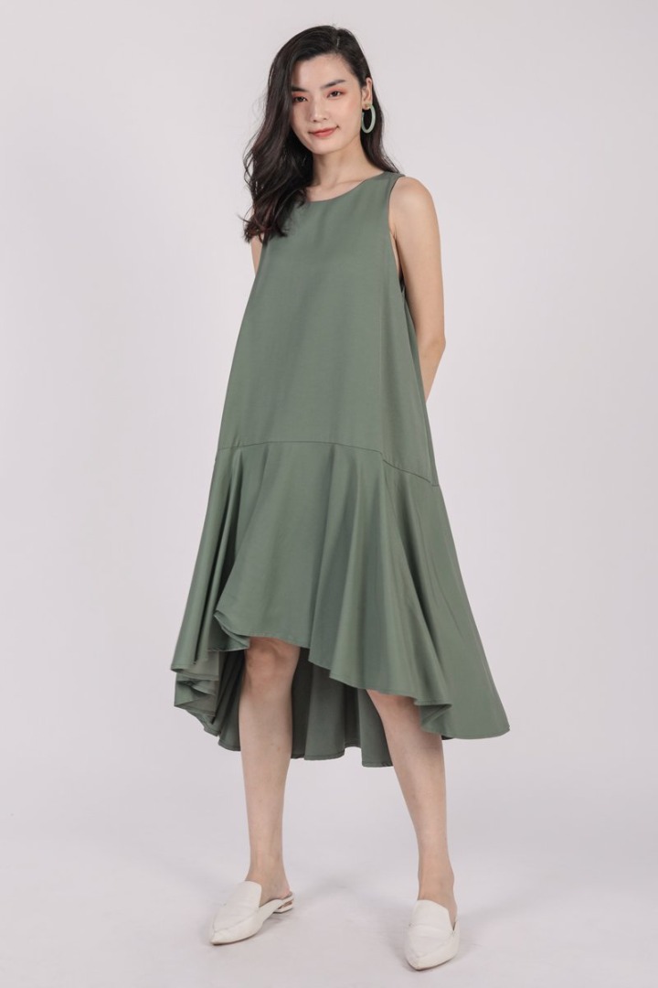 THE TINSEL RACK Iva Fishtail Dress (Sage Green), Women's Fashion ...