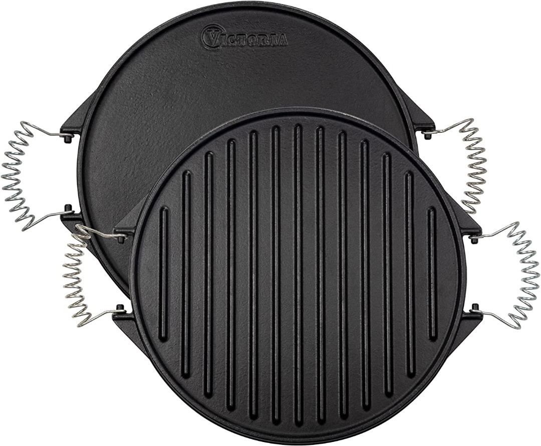 VICTORIA GDL-156 Round Cast Iron Grill. Double Burner Griddle, with ...