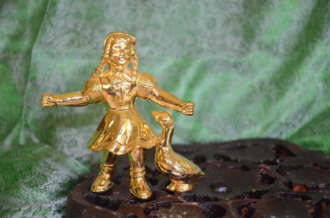 Vintage BMF gold plated German boy and girl with goose candle holder ...