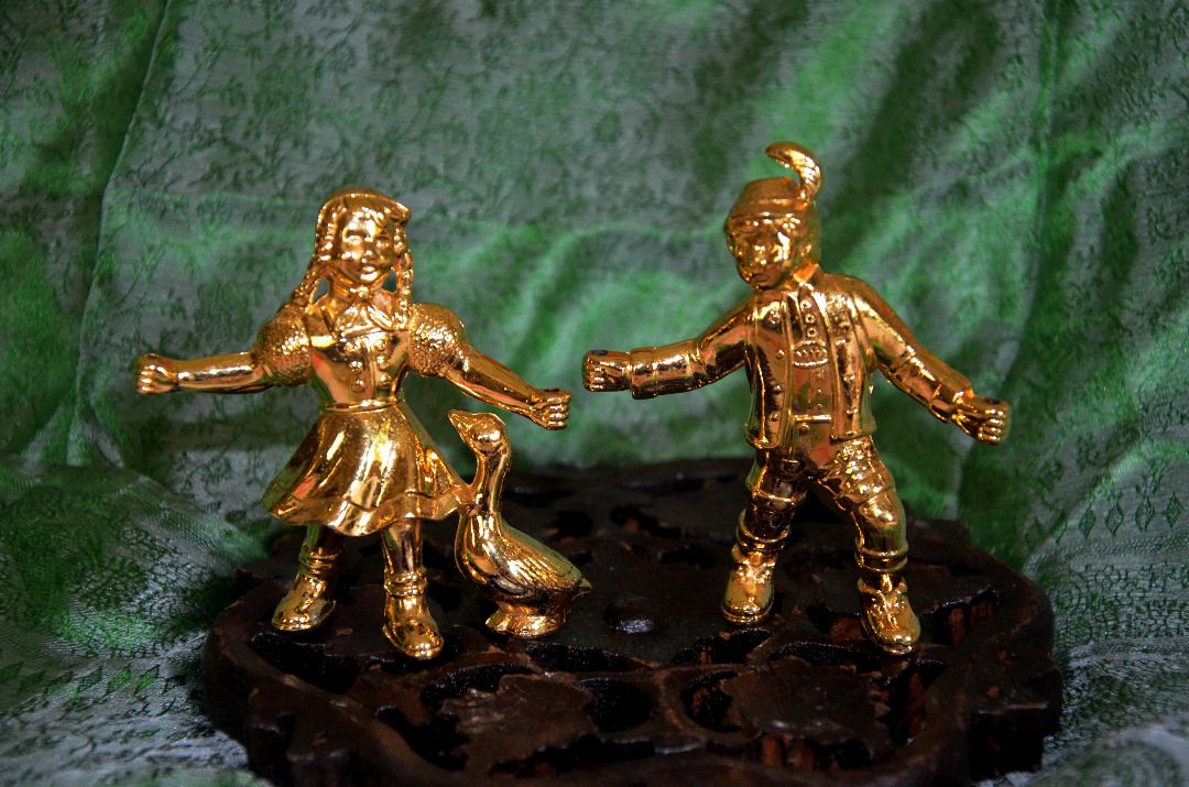 Vintage BMF gold plated German boy and girl with goose candle holder ...