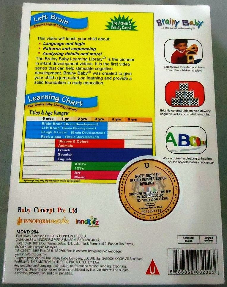 Brainy Baby Left Brain Inspires Logical Thinking DVD Infant Development ...